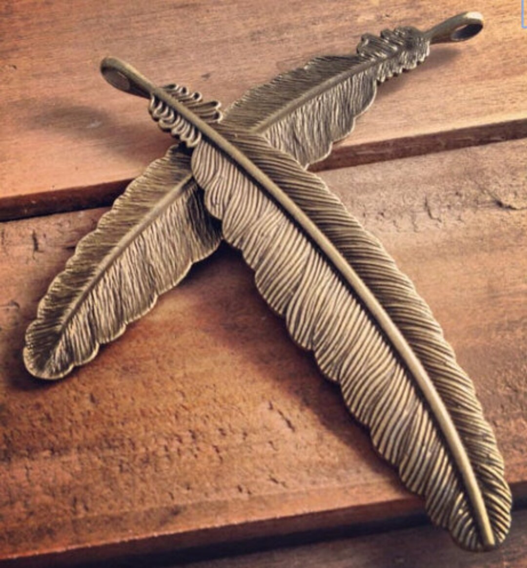 Large Feather Charm Antique Bronze Feather Charms Feathers - Etsy