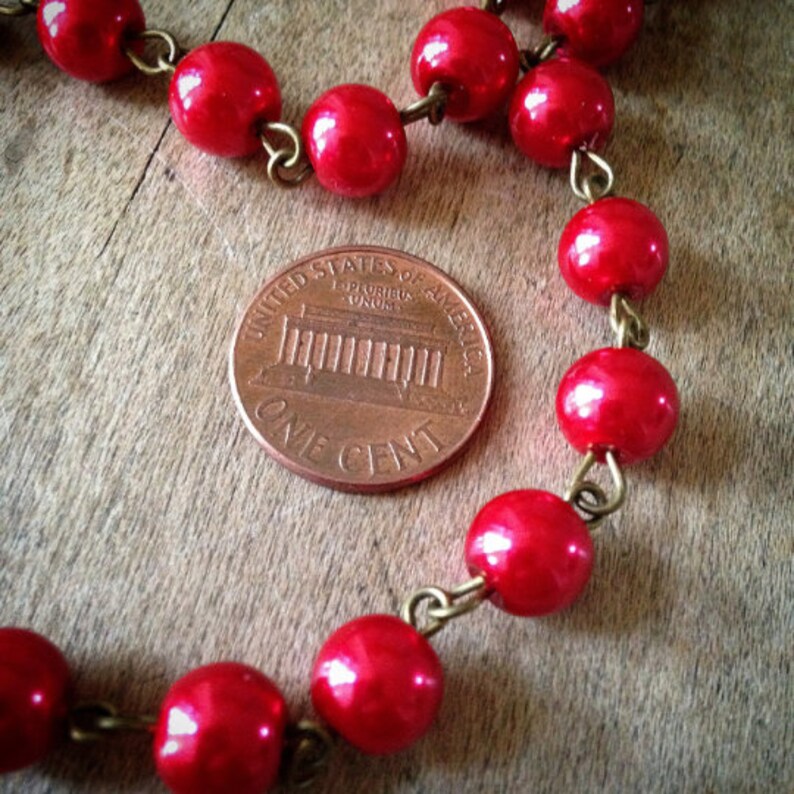 100cm Round Pearl Red Bead Necklace Chain 8mm Bead Antique | Etsy