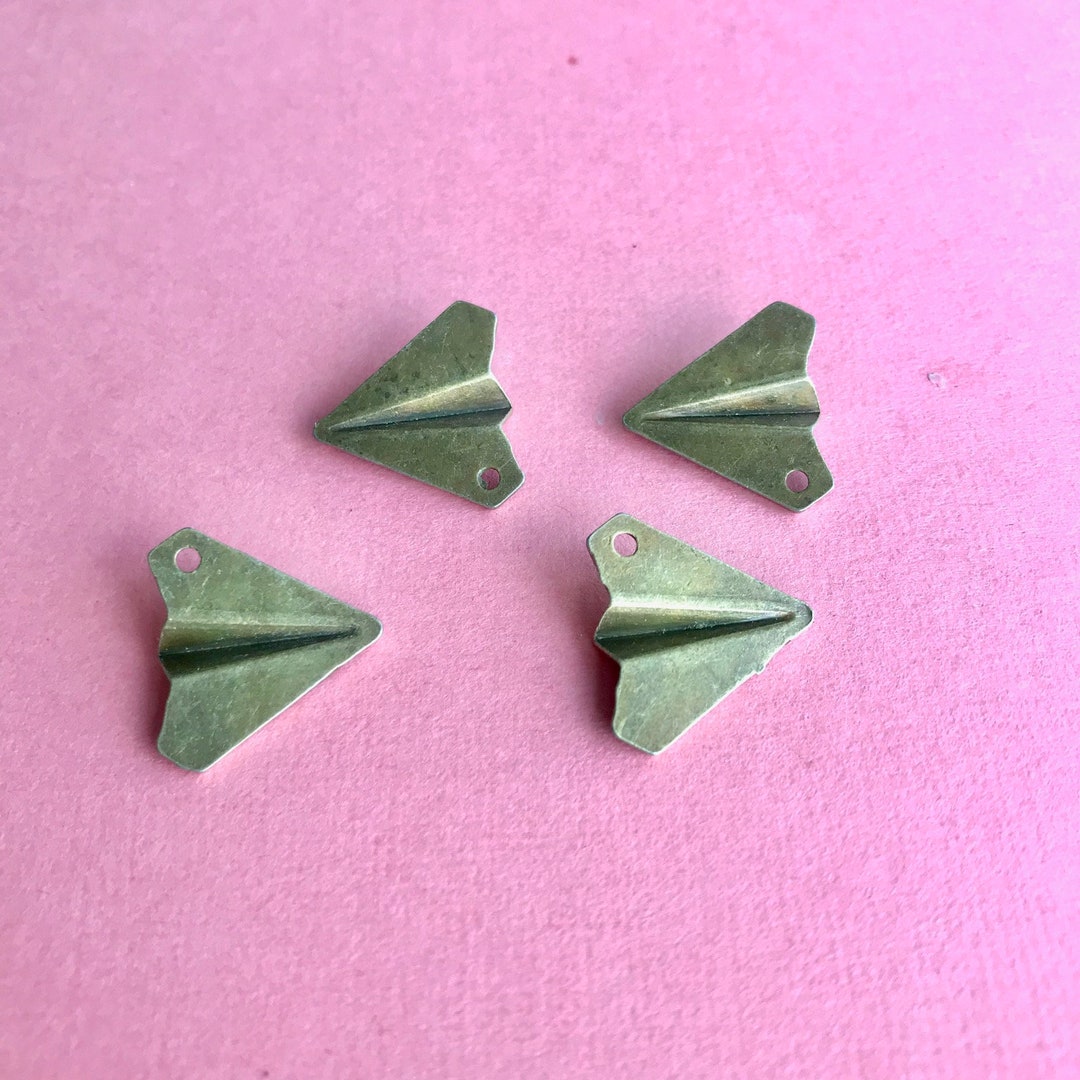 2 - Antique Bronze Paper Airplane Charms •aviator •vintage Jewelry ...