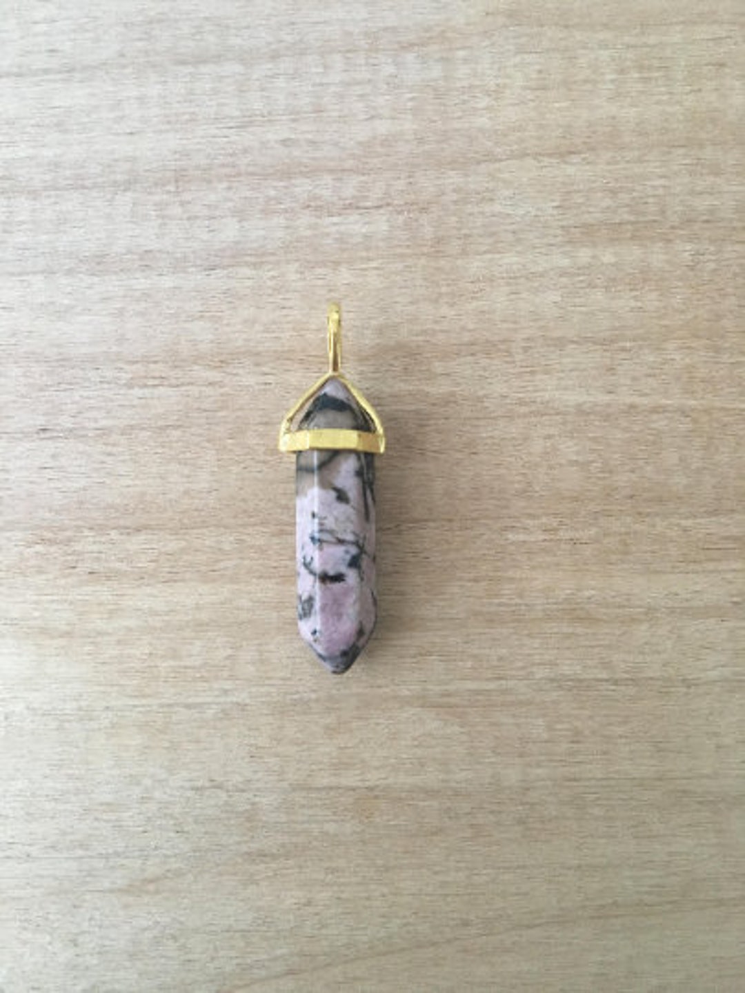 1 - Pink Marble Crystal Gemstone Pointer Pendant Charm - 24k Gold ...
