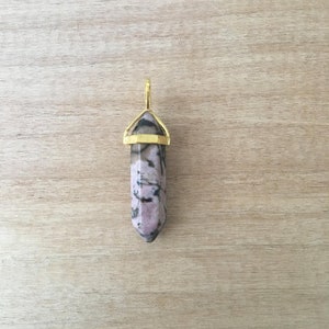 1 - Pink Marble Crystal Gemstone Pointer Pendant Charm - 24k Gold ...