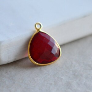 1 Red Glass Colored Faceted Triangle Drop Gem 24K Gold Plated Brass ...