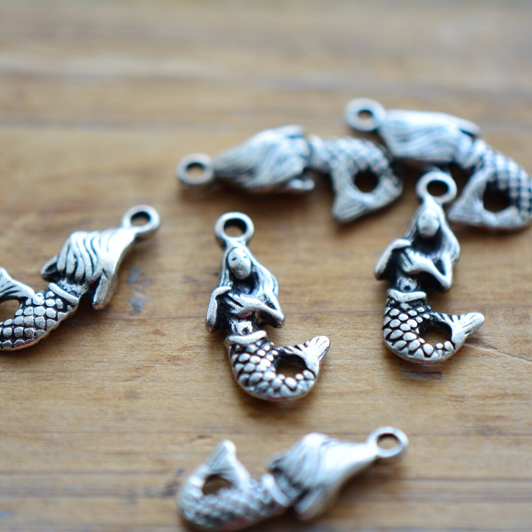 10 - Mermaid Charm - Sterling Silver Small Mermaid Aquatic Ocean Animal ...