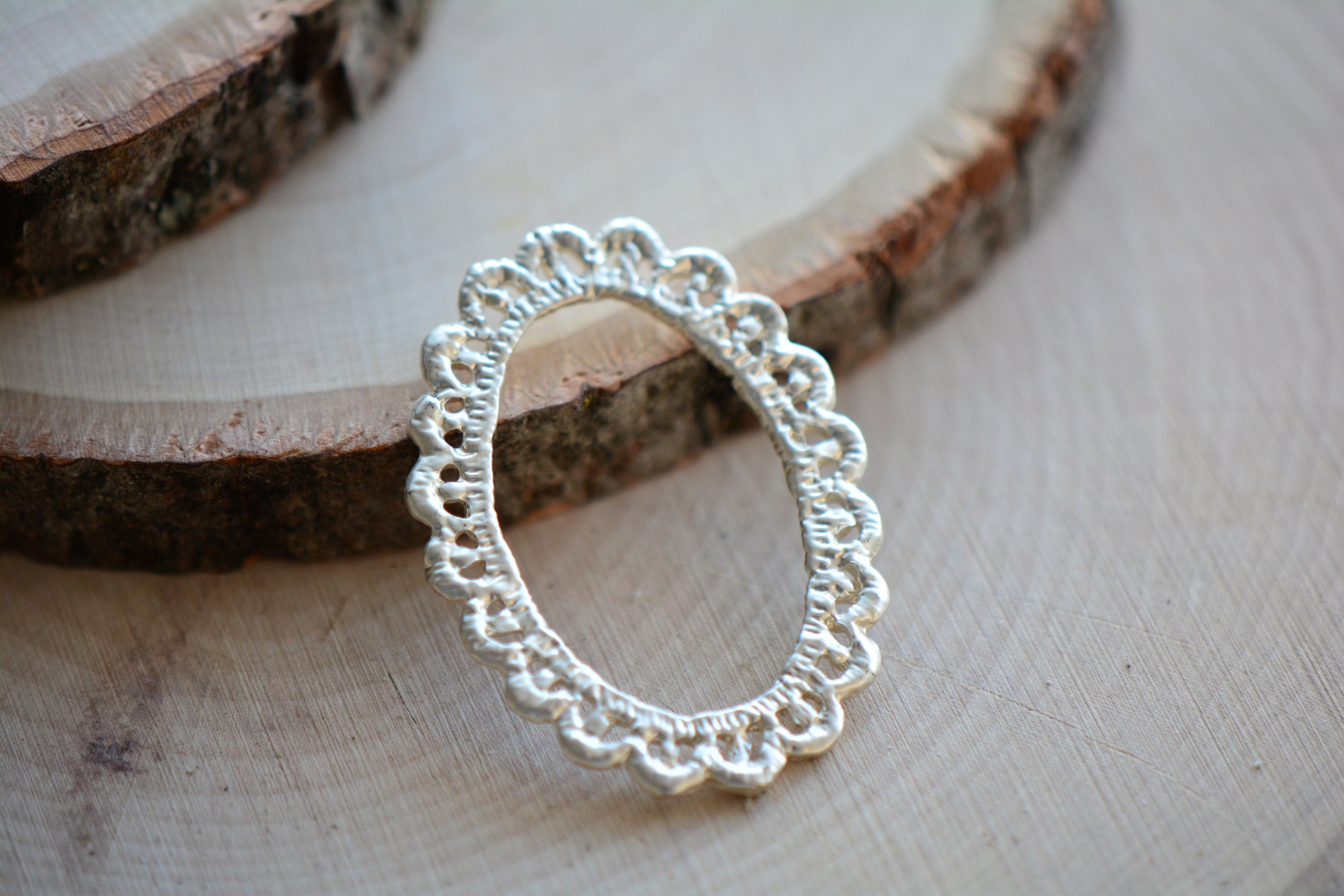 5 Lace Oval Charms Sterling Sliver Dipped Large - Etsy UK