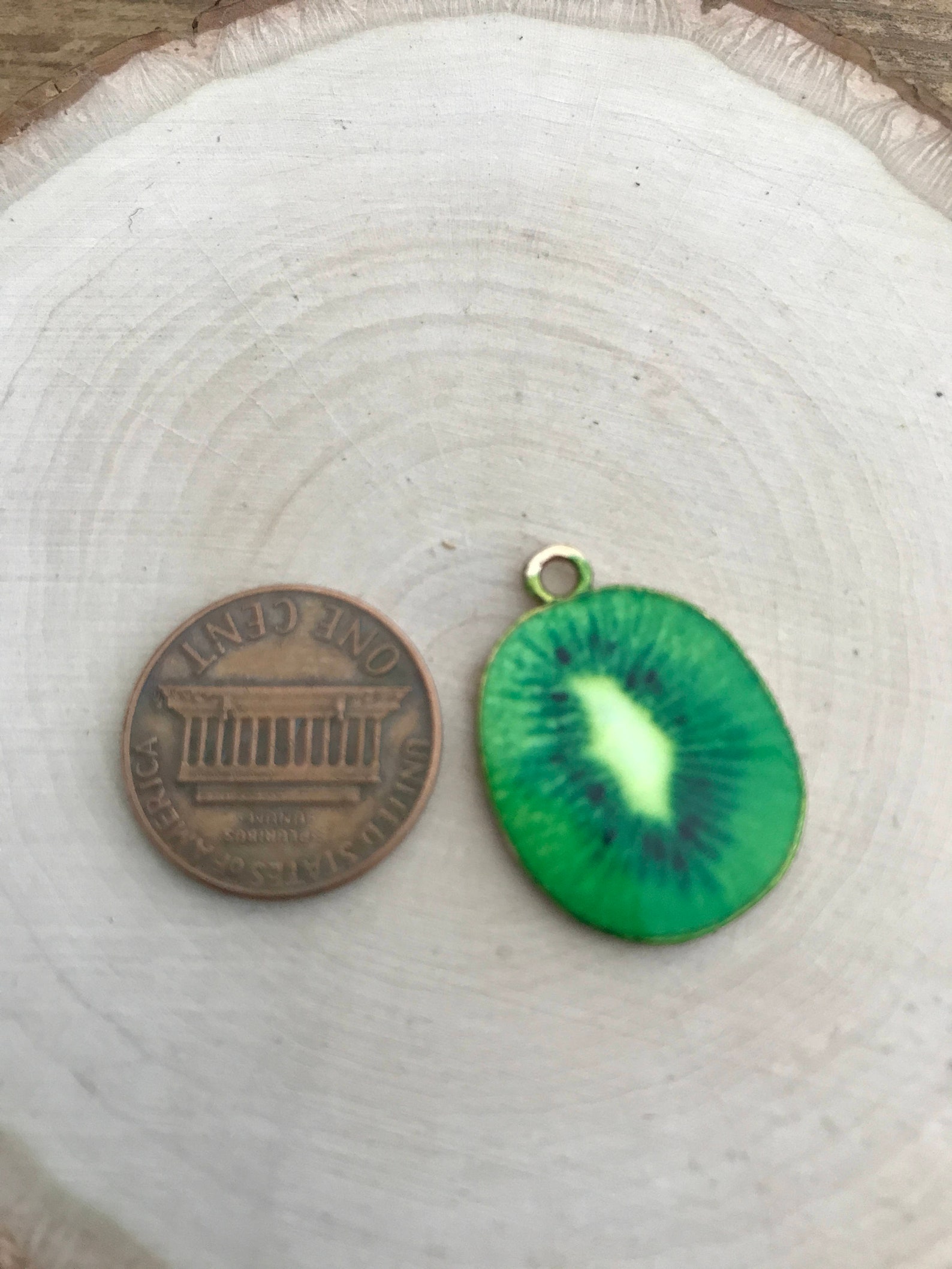 1 - Kiwi Slice Charm - Enamel Gold Brass Vintage Style Pendant Charms ...