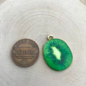 1 - Kiwi Slice Charm - Enamel Gold Brass Vintage Style Pendant Charms ...