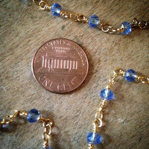 Light BLUE Glass Bead Chain Faceted 4mm Blue Beads on 24K GOLD Plated ...