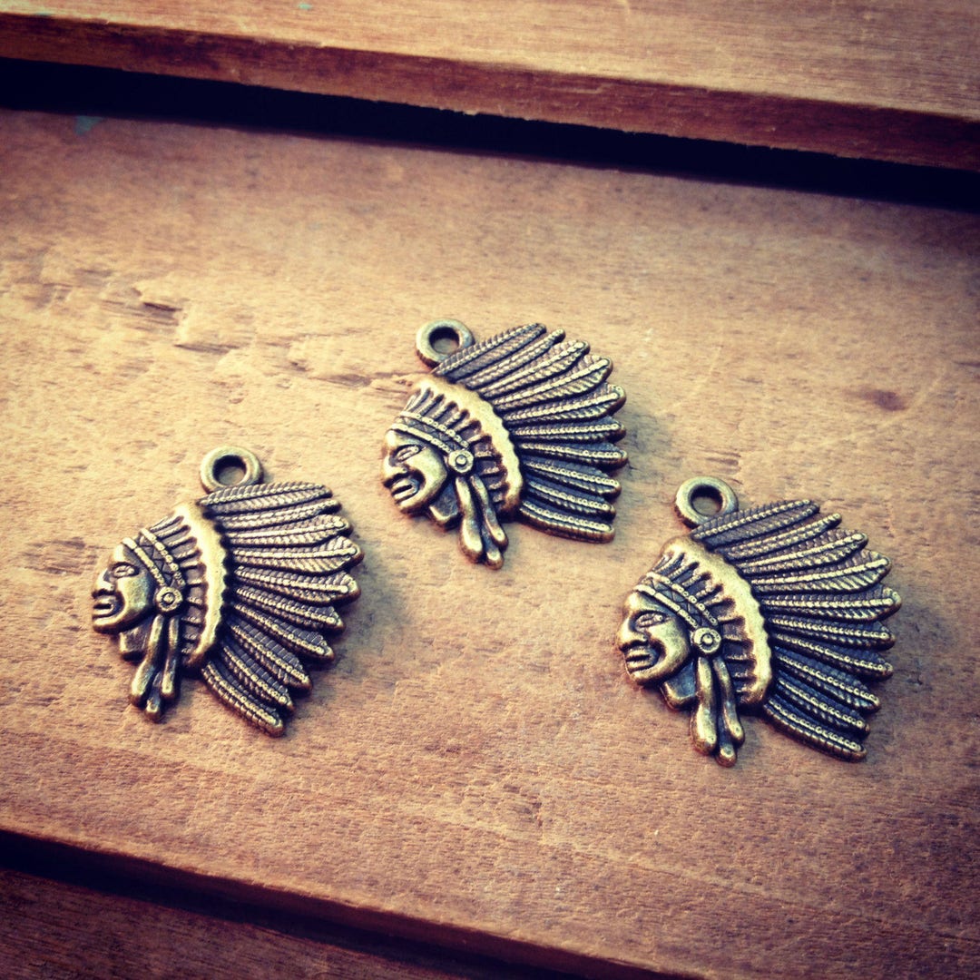 1 - Small Indian Head Charms Chief Native American Charms Head Dress ...