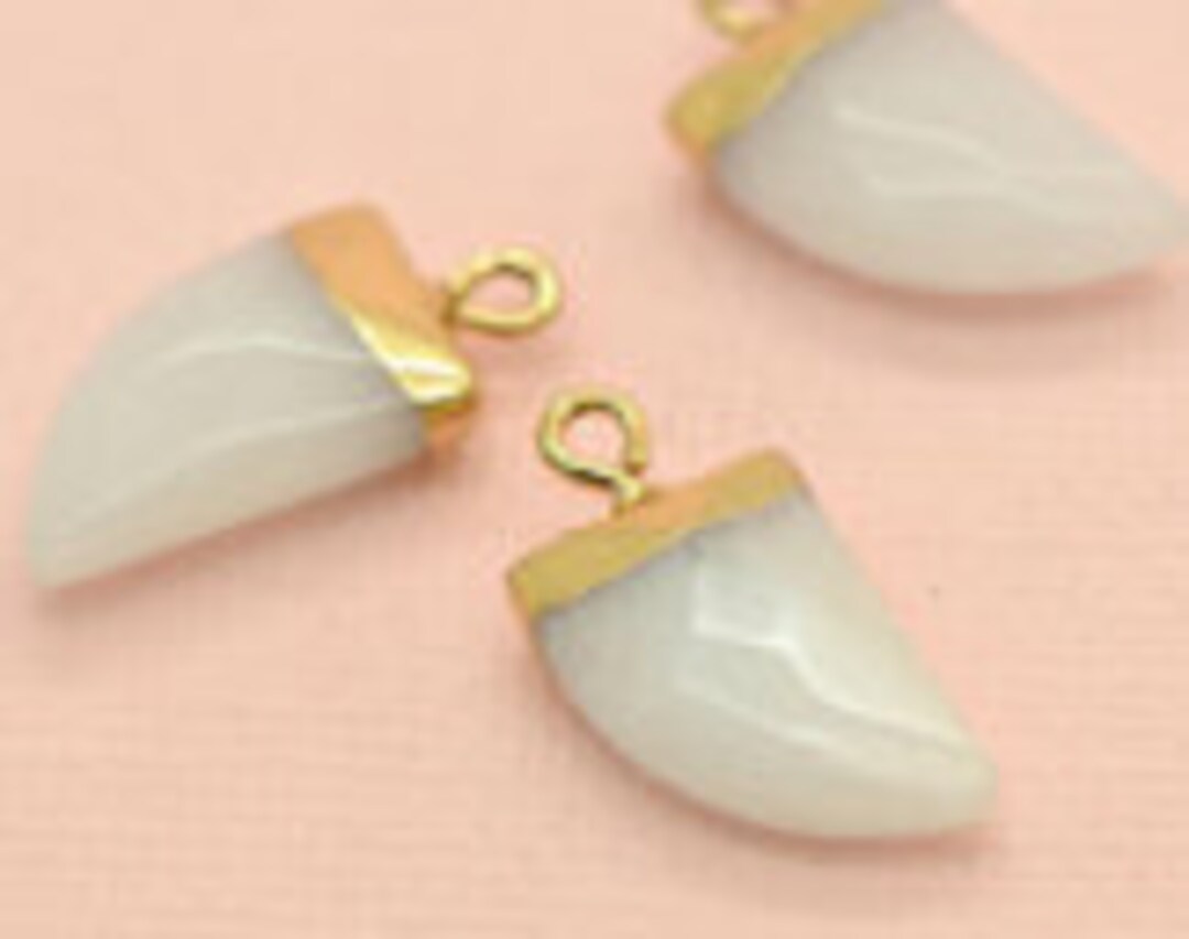 1 REAL White Jade Milky Jade Tooth Charm 24K GOLD Plated Gemstone Bead ...