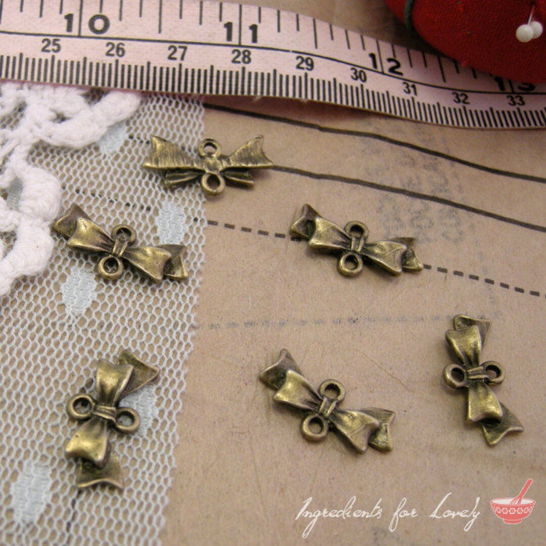 1 Antique Bronze Bow Charm Connector Small Charms Bow Ties Charm ...