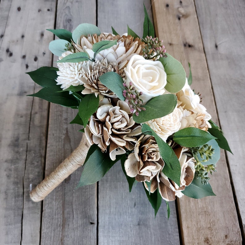 Wood Flower Bouquet Rustic Wedding Bouquets Wooden Flower - Etsy