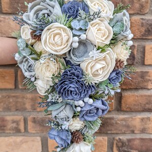 Slate Blue, Sparkly Gray, and Cream Winter Inspired Sola Wood Flower ...