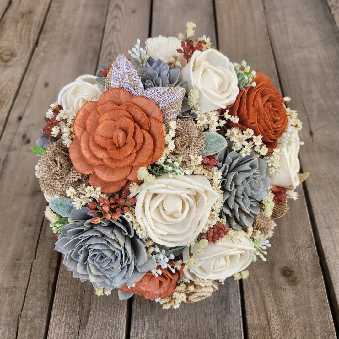 Fall Wedding Bouquet, Wood Flower Fall Bridal Bouquet, Fall Wedding ...