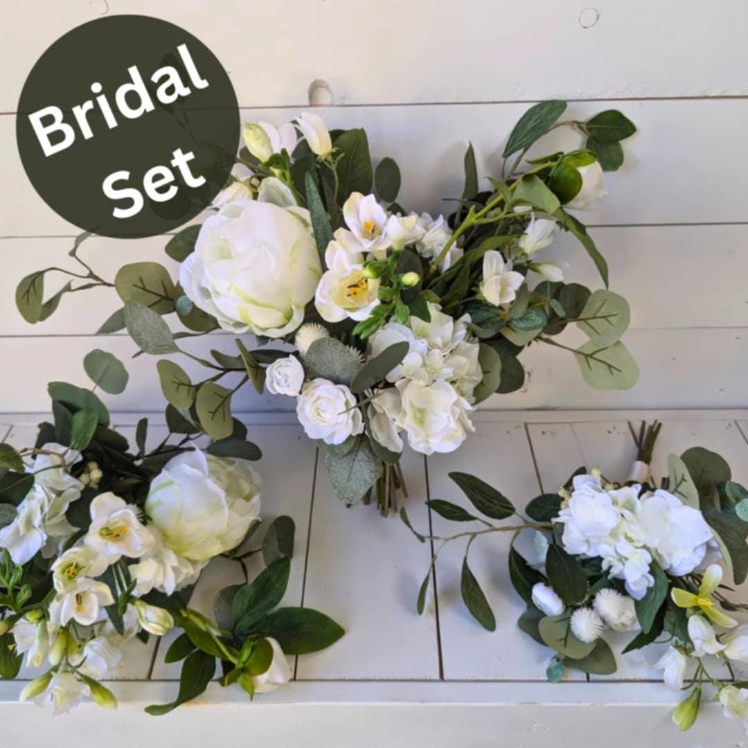 Artificial Bridal Flowers Set, Bridal Bouquet and Bridesmaid Bouquet ...