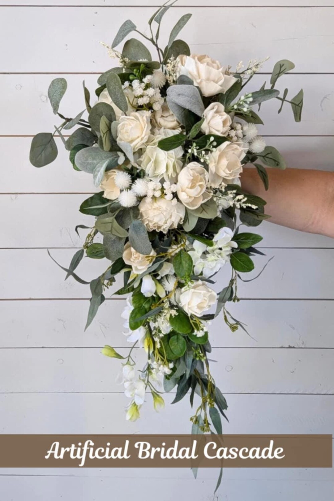 Premium Wood Flower Bridal Cascade Bouquet, Sola Wood Flowers Wedding ...