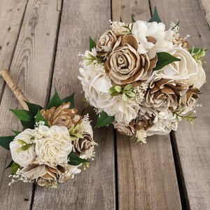Wood Flower Bridal Bouquet, Rustic Wedding Bouquet, Natural Wooden ...