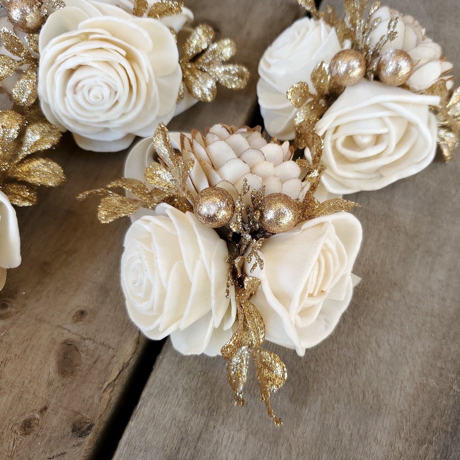 Gold Glitter Wrist or Pinned Corsage Made With Sola Wood | Etsy