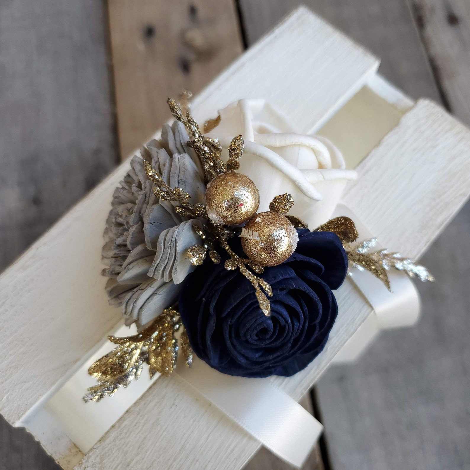 Gold Glitter Wrist or Pinned Corsage Made With Sola Wood | Etsy