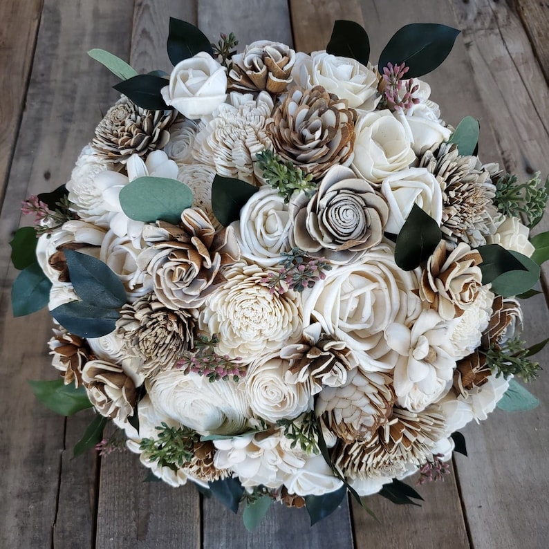 Wood Flower Bouquet Rustic Wedding Bouquets Wooden Flower - Etsy