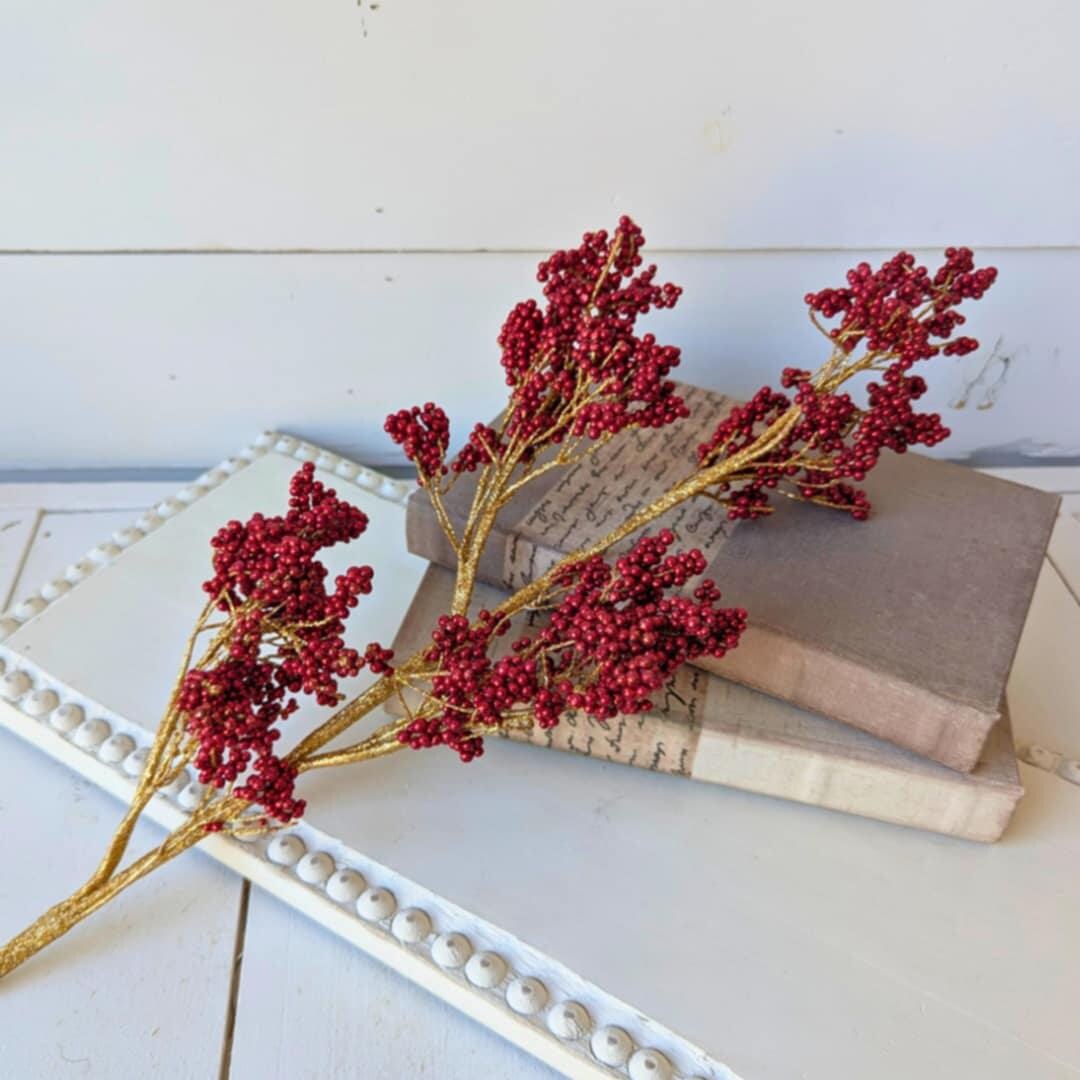 Red Sparkle Berries for Holiday Floral Arranging or Christmas Tree, Red ...