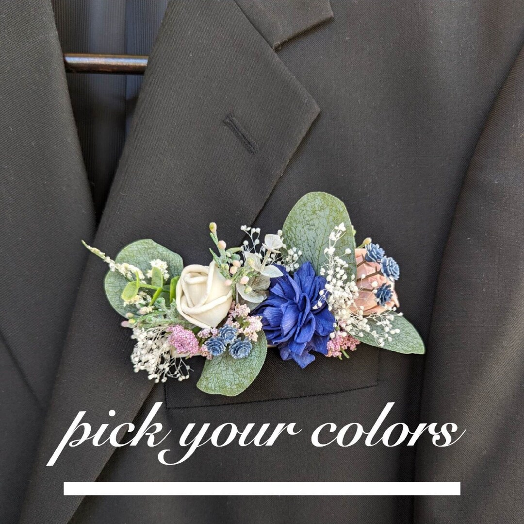 Pocket Boutonniere With Wood Flowers, Wooden Flower Wedding Boutonniere ...