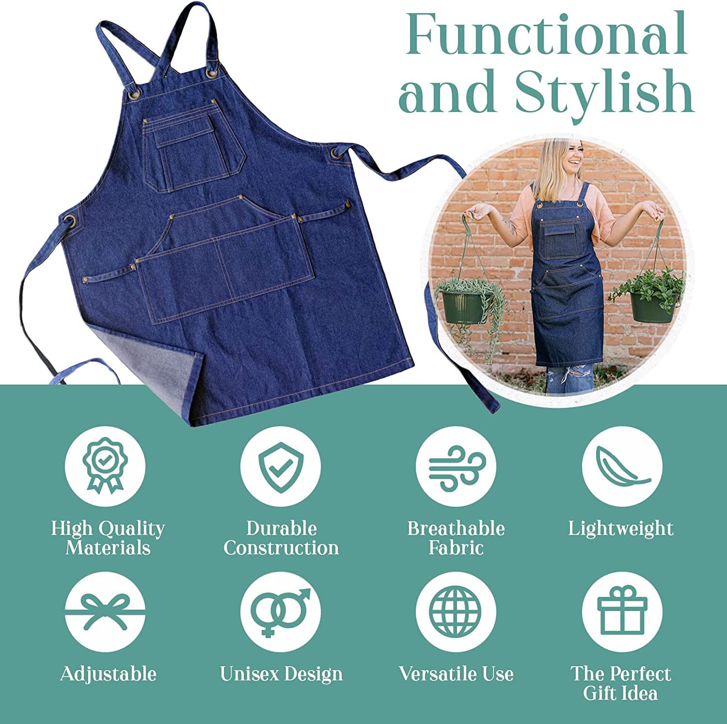 One Size Denim Apron for Men & Women, Hairstylist Apron, Apron for ...
