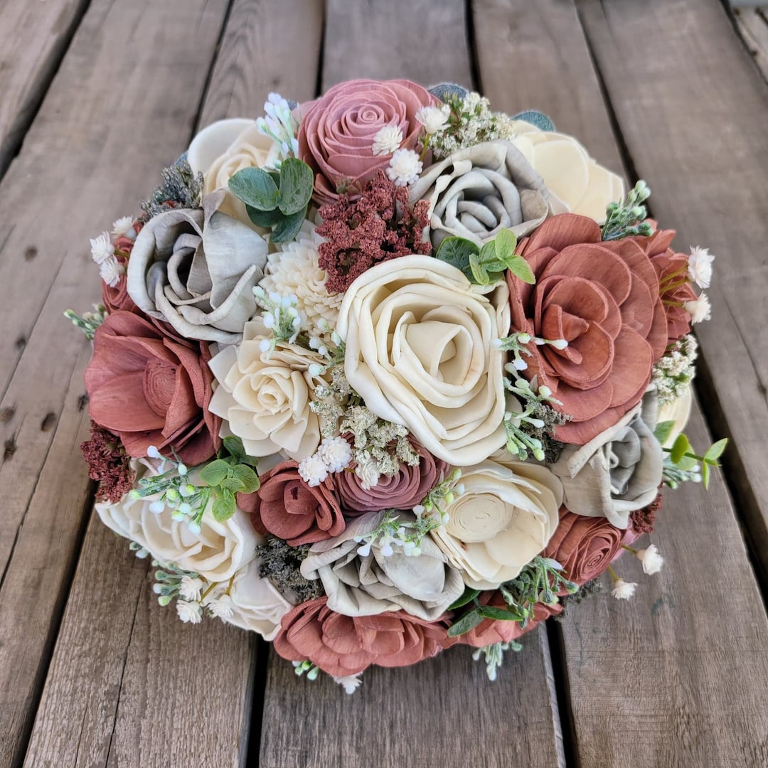 Wood Flower Bouquet, Fall Wedding Bouquets, Wooden Flower Bouquet, Sola ...
