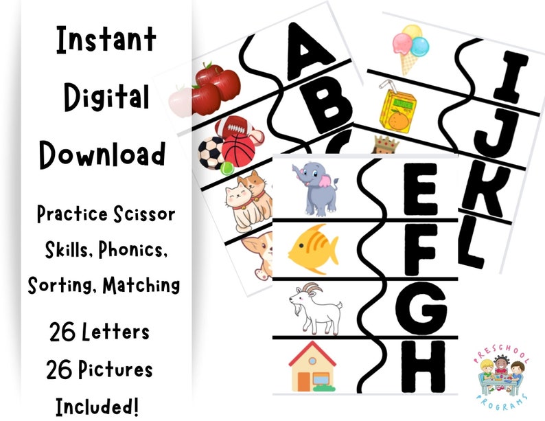 Preschool Alphabet Puzzle: Scissor Cutting Practice (digital Download ...