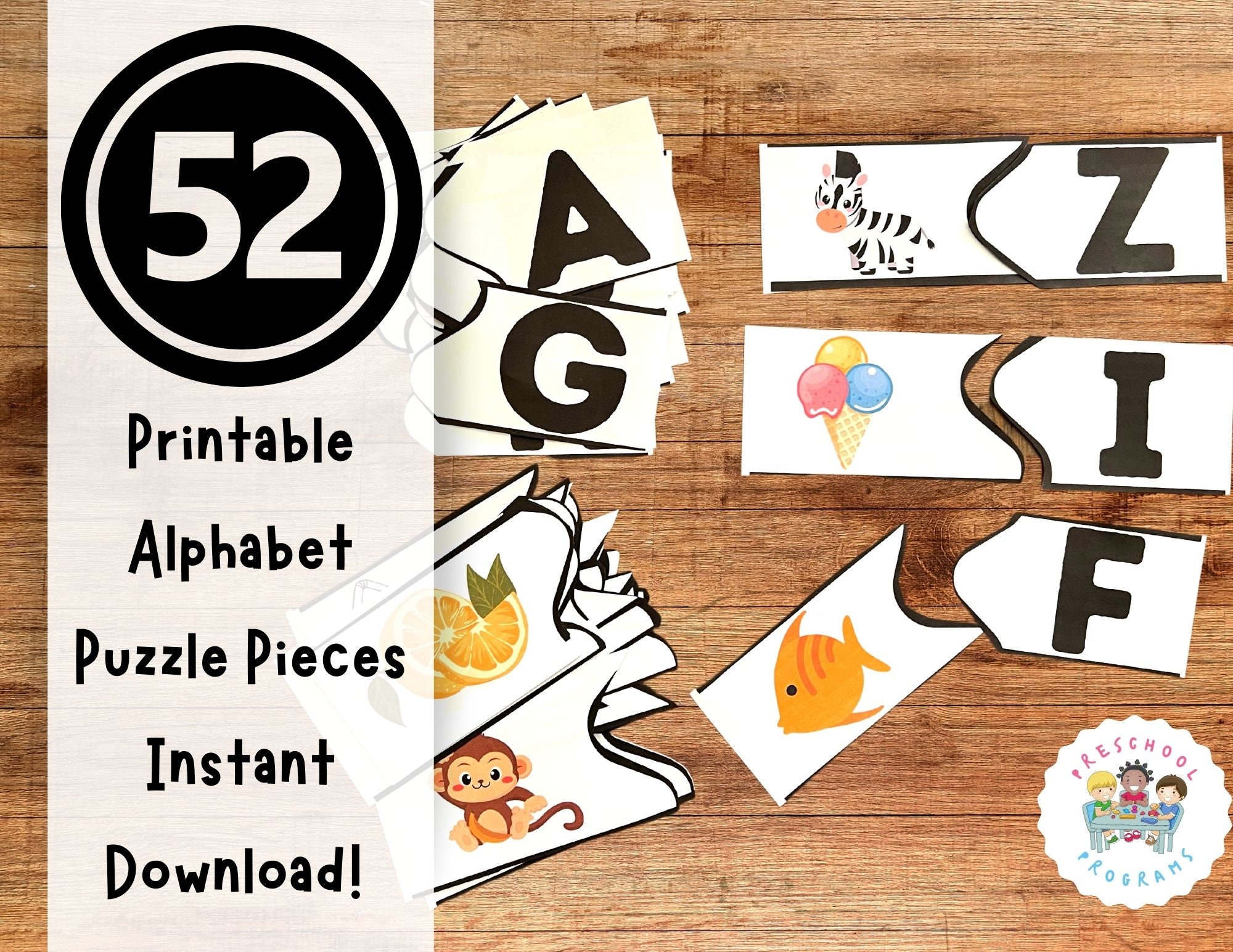 Preschool Alphabet Puzzle, Printable Instant Digital Download, Toddler ...