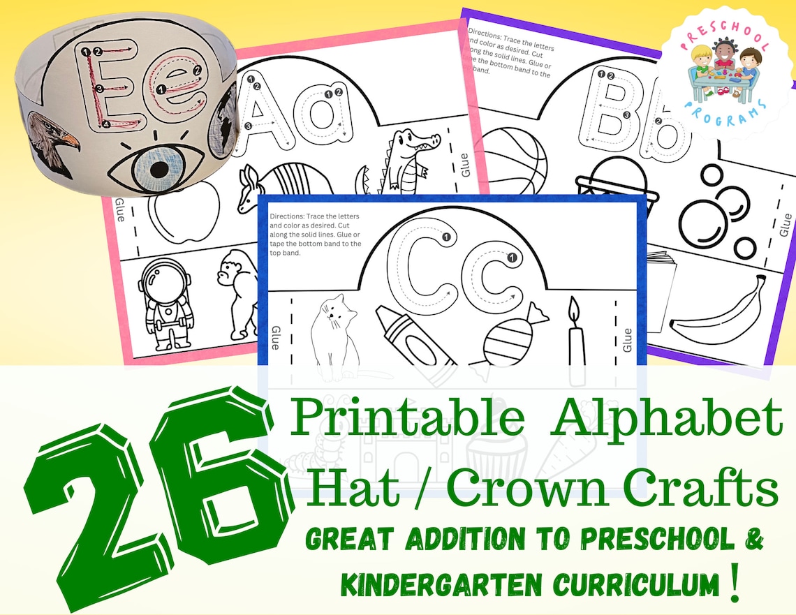 Full Alphabet Printable Crown Hats Craft, Preschool Kindergarten ...