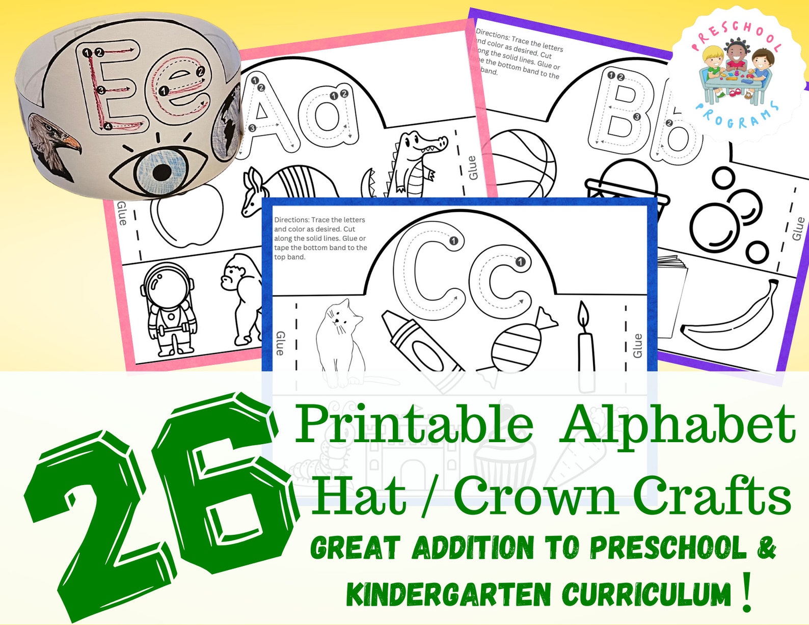 Full Alphabet Printable Crown Hats Craft, Preschool Kindergarten ...