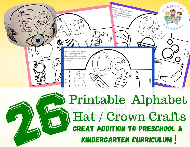 Full Alphabet Printable Crown Hats Craft, Preschool Kindergarten ...