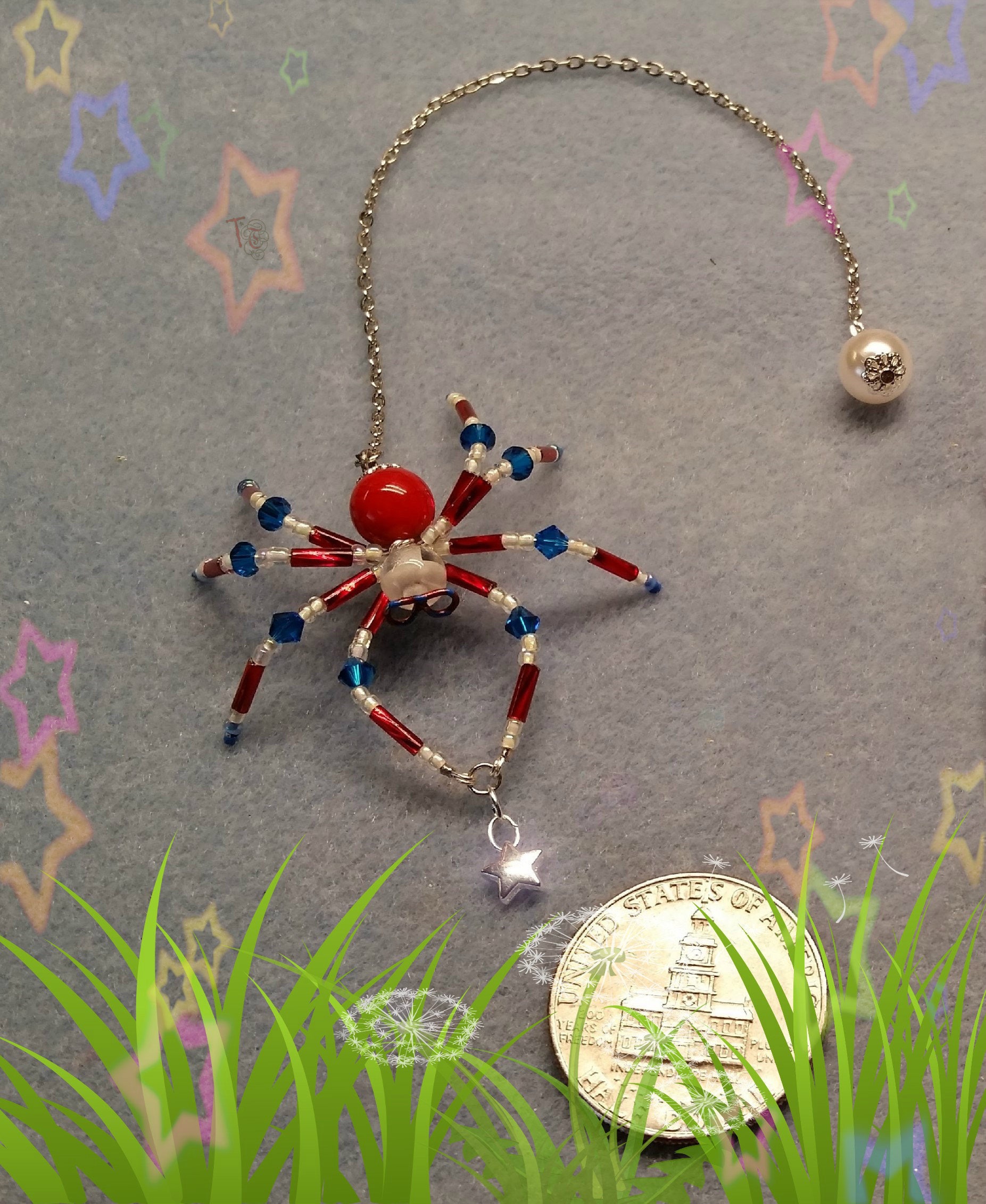 Li'l Firecracker Patriotic Decor Beaded Spider; 4th of July; Good Luck ...