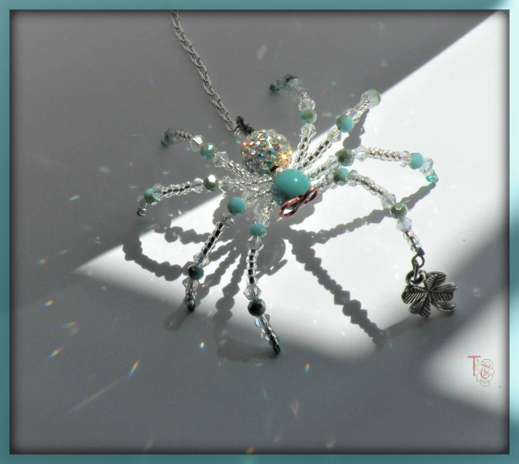 Christmas Spider; Little Gem Spider of Turquoise and Crystals; Sun ...