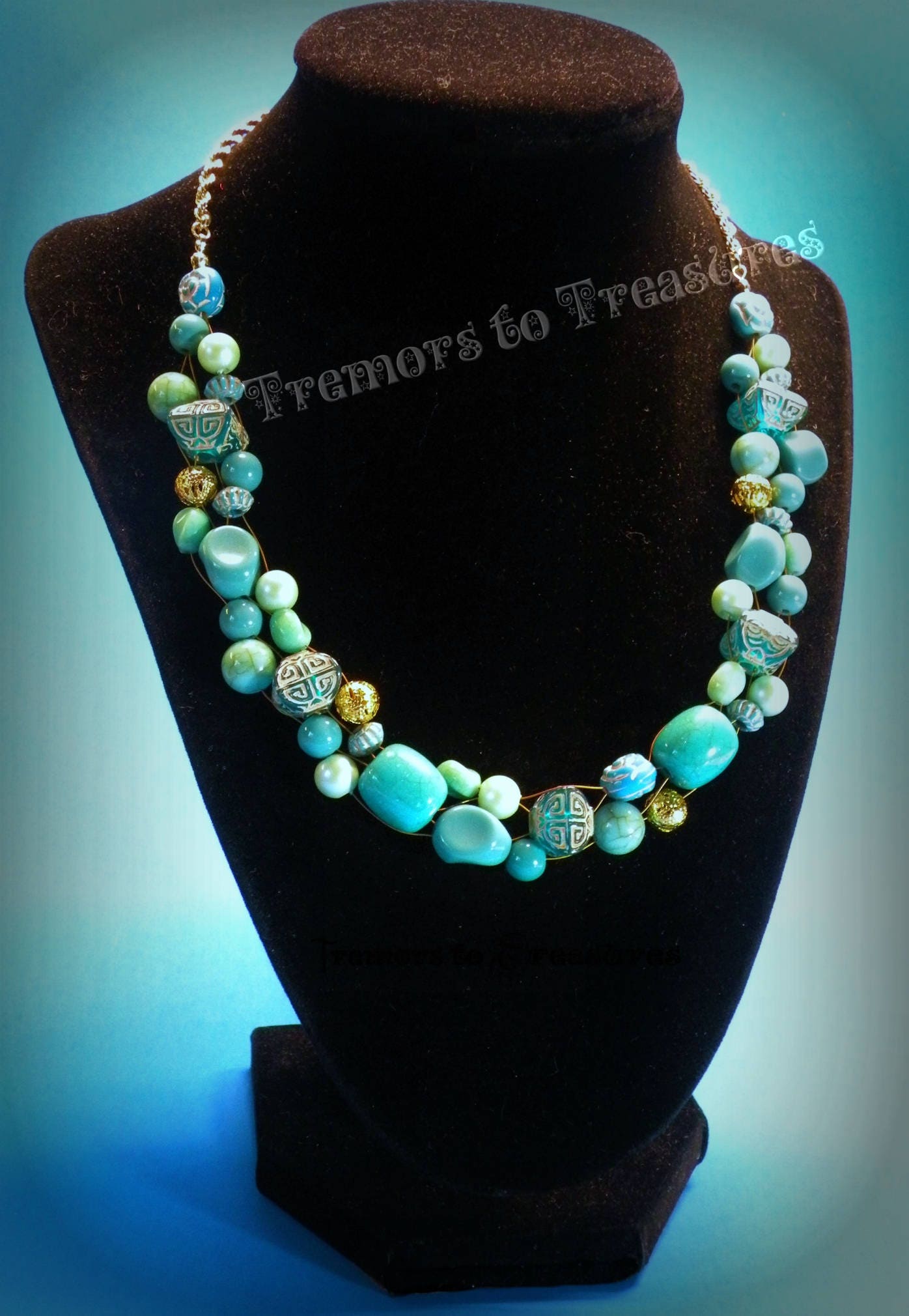Faux Turquoise Necklace / Blue Bead Necklace / Handmade Jewelry ...