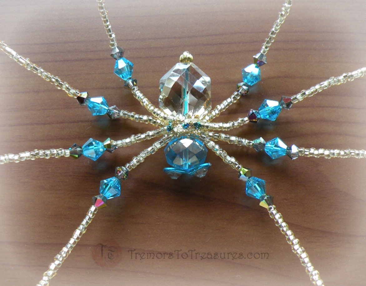 Crystal Spider; Blue and Gold Spider;Sun Catcher; Christmas Spider ...