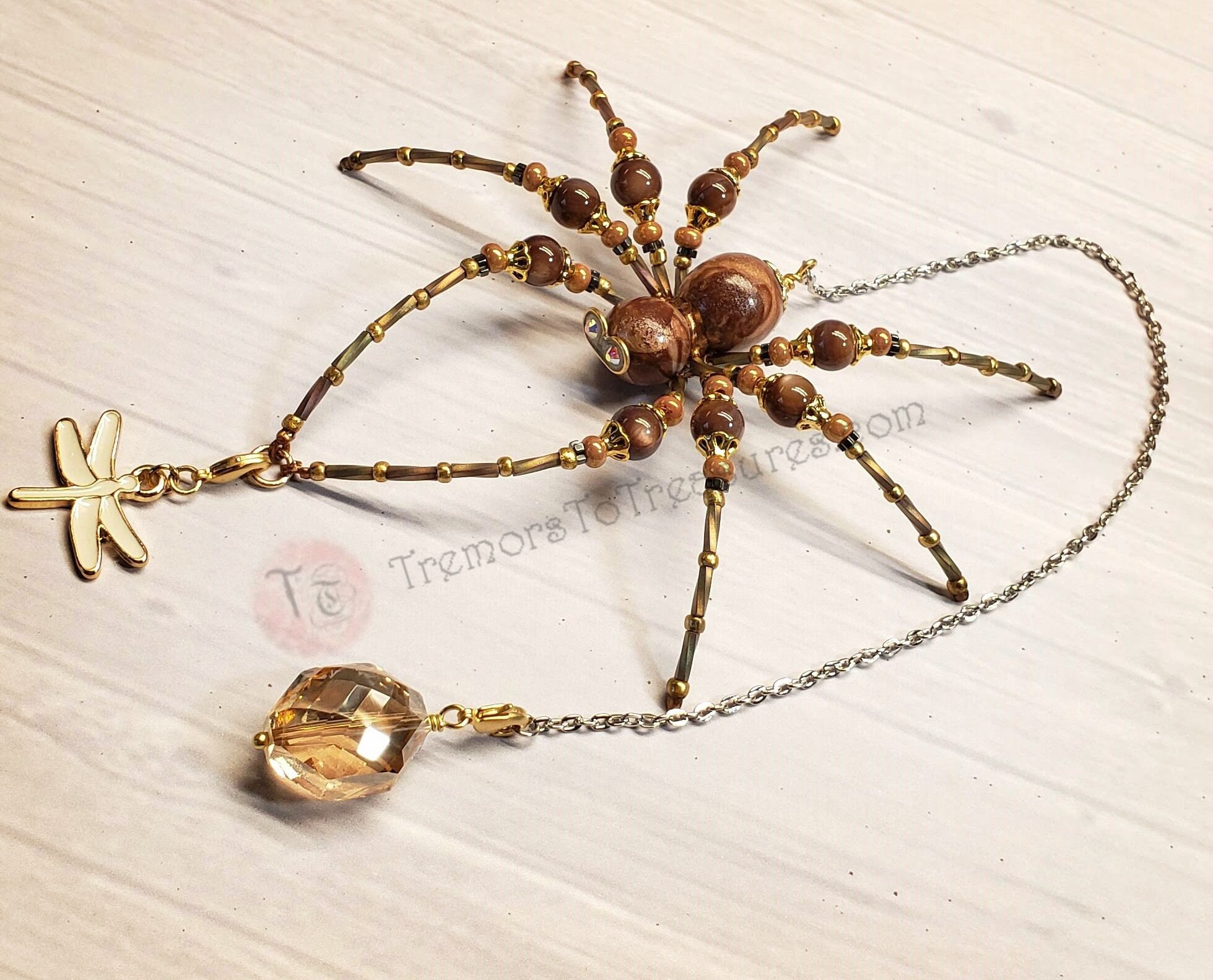 Spiders; Cocoa Brown Spider with Dragonfly Charm; Charming Spectacled ...