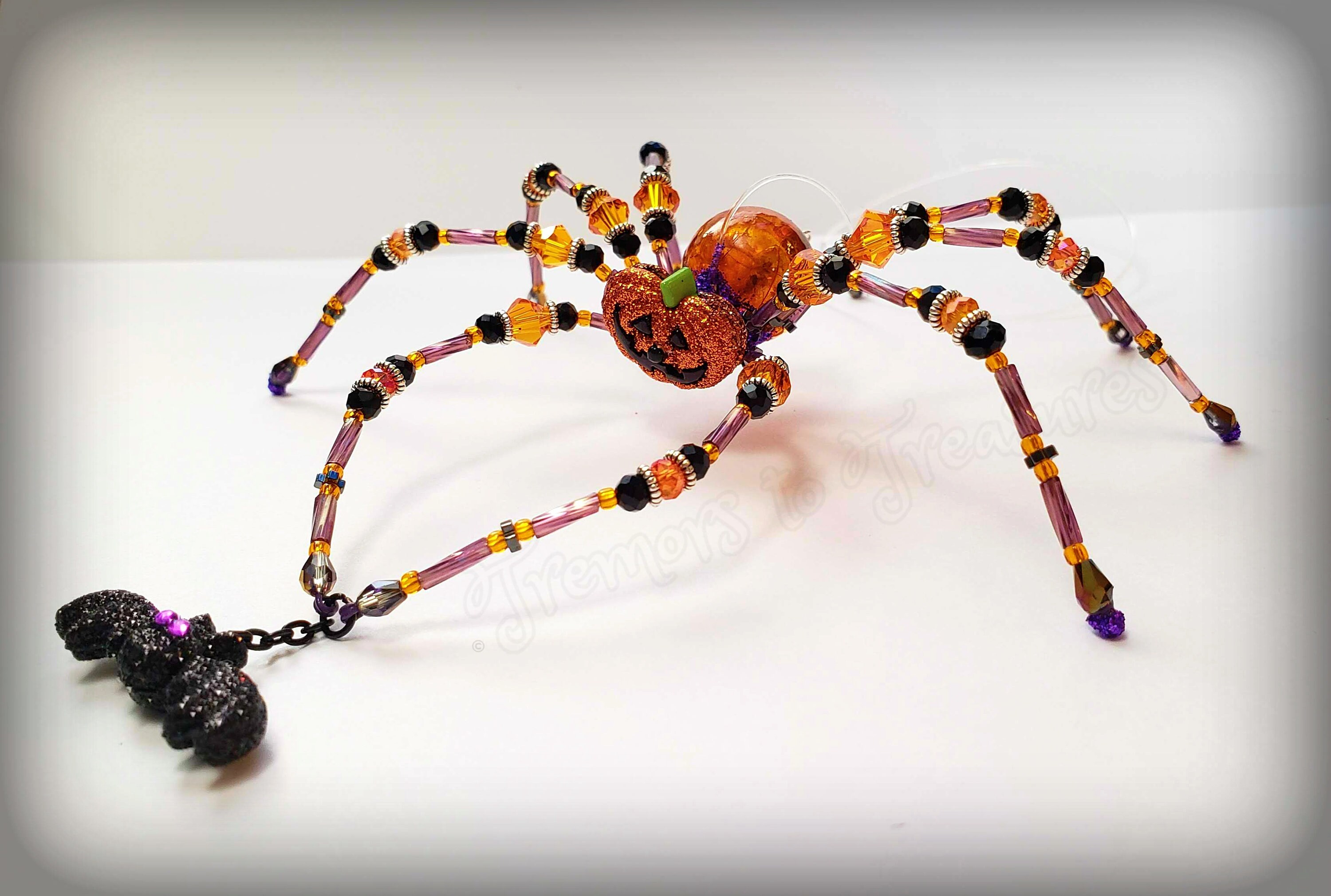 Jill O'Spider Pumpkin Face Spider/Purple-Black-Orange Beaded Spider ...