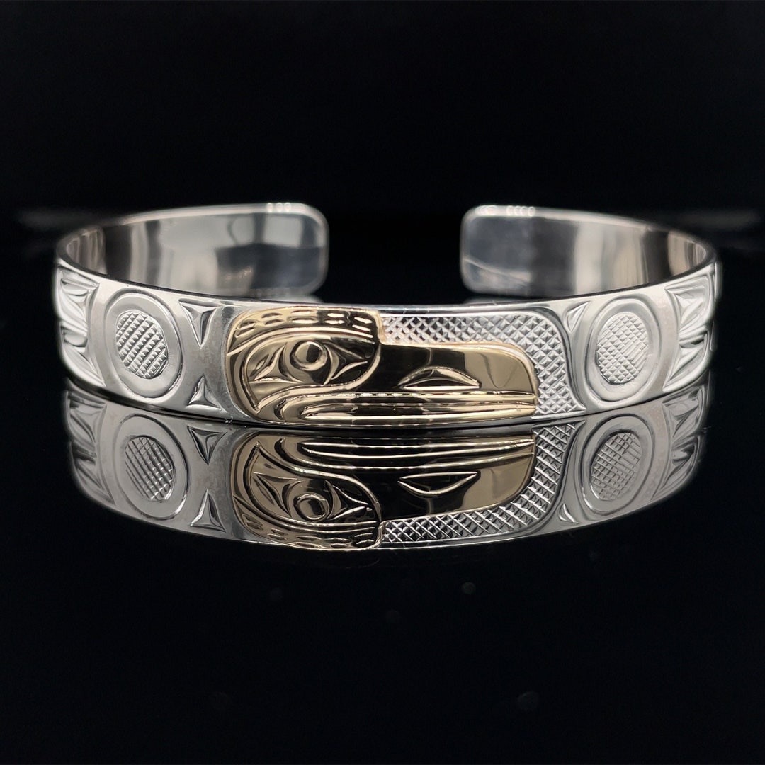 3/8 14k Gold & Sterling Silver First Nations Raven Design Bracelet by ...