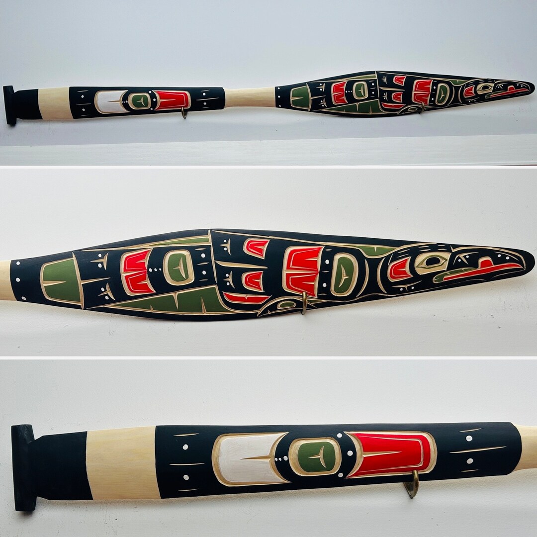 NORTHWEST COAST First Nations 5' Yellow Cedar RAVEN Paddle, Oar by Lawrence Scow, Kwak'waka'wakw ...