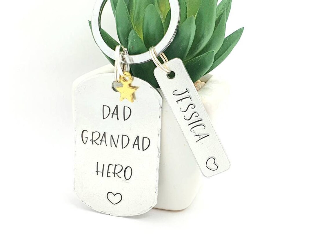 Personalised Dad Grandad Hero Keyring: Hand Stamped Aluminum Family ...