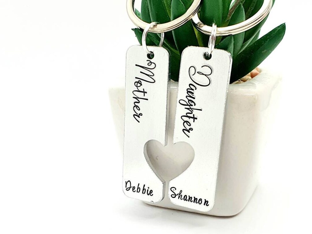 Mother and Daughter Keyrings Personalised and Hand Stamped With First ...