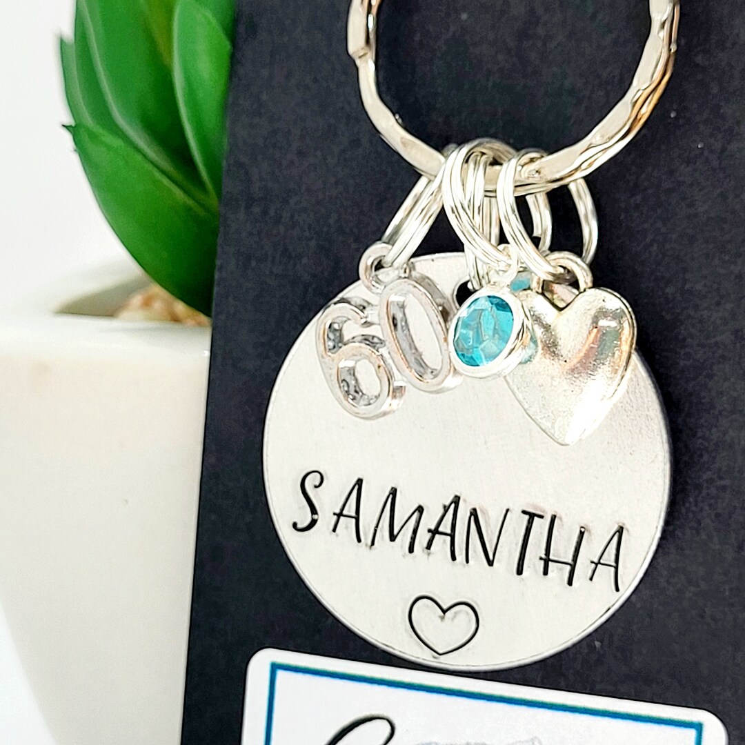 60th Birthday Keyring: Personalised Birthstone Charm, Aluminium Keyring ...