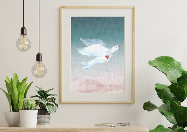 Watercolor White Dove Poster Peace in the World Digital Wall Art Bird ...