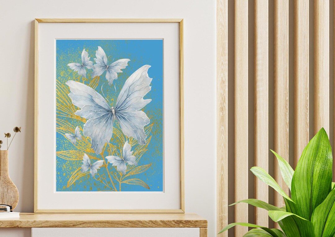 Winter Butterflies Printable Frosty Butterfly Wings Blue Poster Holiday ...