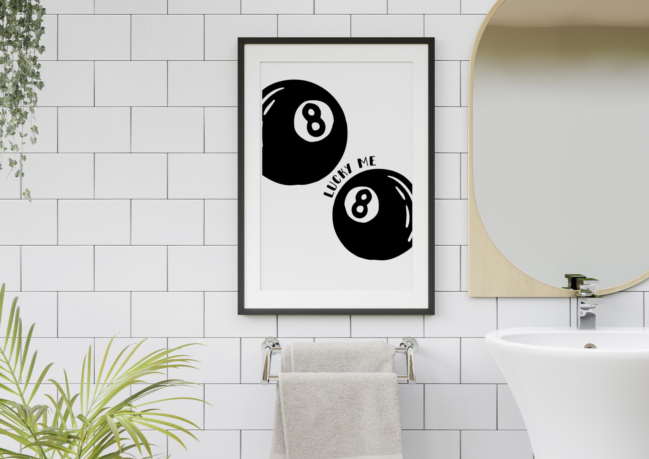 8 Ball Poster Trendy Retro Pool Ball Print Modern Wall Decor Lucky 8 ...
