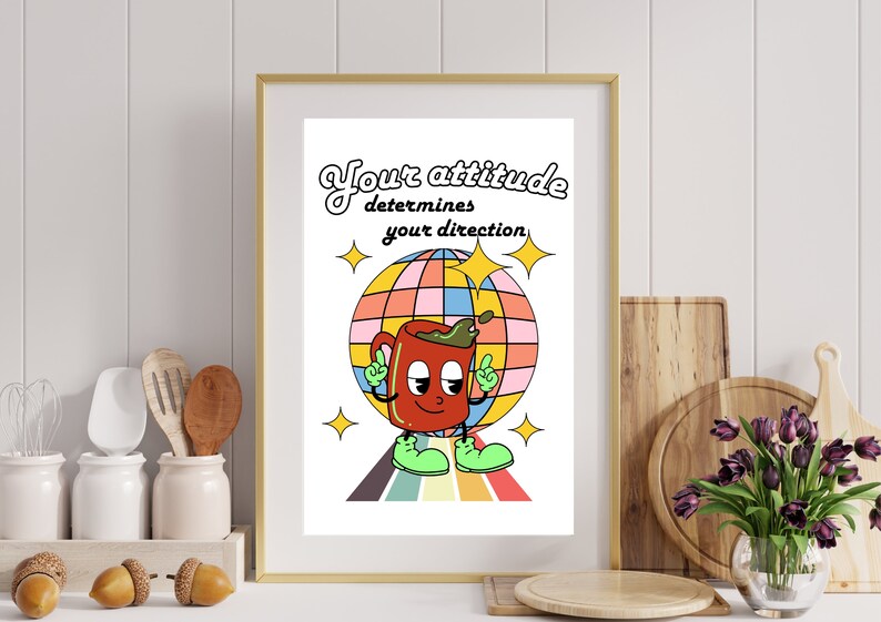 Motivational Wall Art Fun Retro Style Print Funny Retro Mascot Positive ...