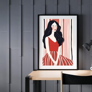 Abstract Girl in Red Dress Printable Wall Art Scandi Minimalist Home ...