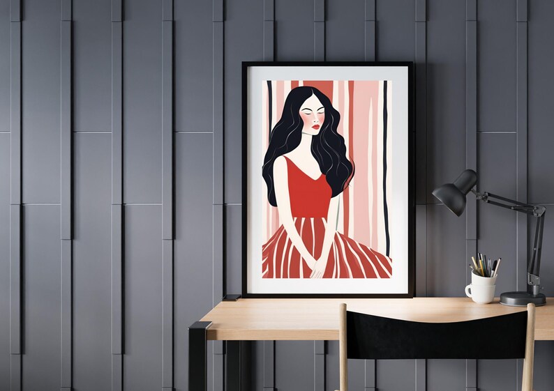 Abstract Girl in Red Dress Printable Wall Art Scandi Minimalist Home ...