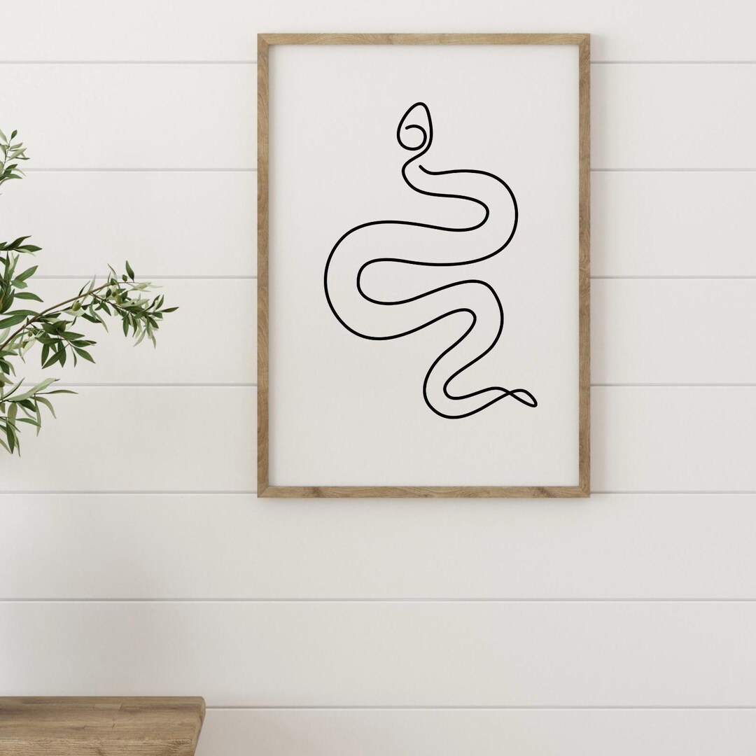 Line Art Snake Minimalist Snake Wall Art Serpent Print Black and White ...